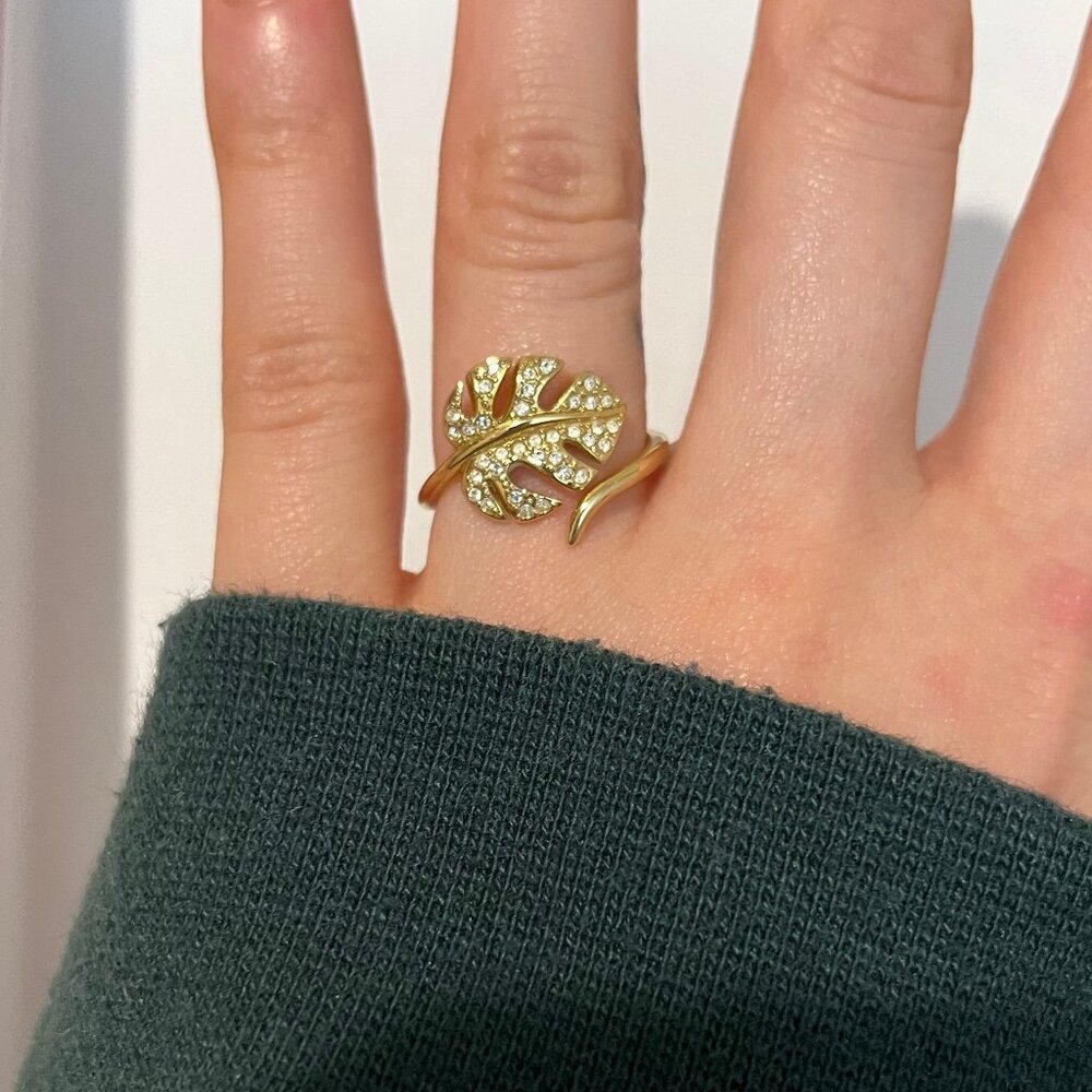 Swarovski Crystal Tropical Leaf Open Ring Gold-Tone P… - Gem